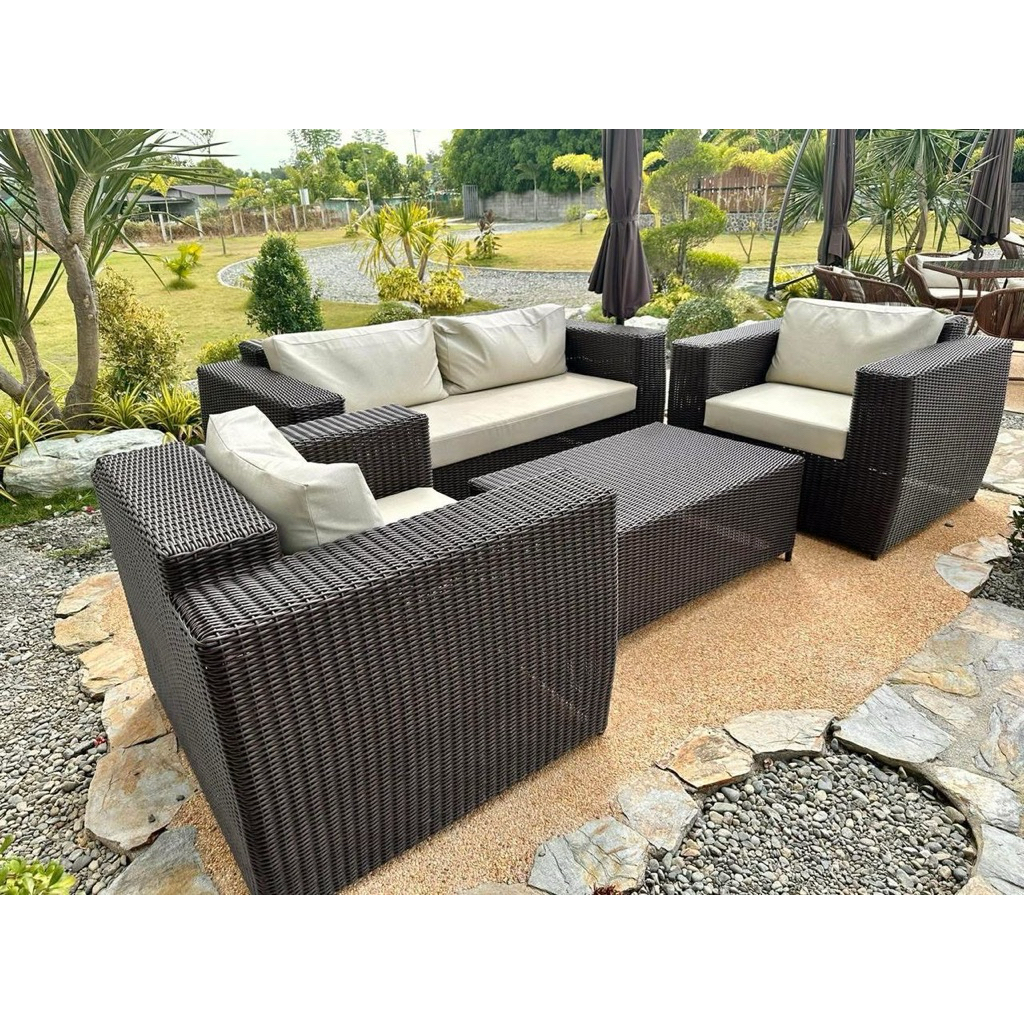 brown synthetic rattan outdoor patio sofa set | Shopee Philippines