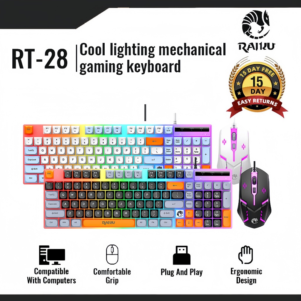 Zeus x Raiku T28 98 Keys Gaming Keyboard and Mouse Combo Rainbow ...