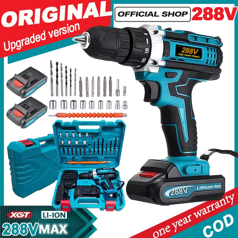 Original 288V Cordless 2x Battery Electric Drill Cordless Impact Drill ...