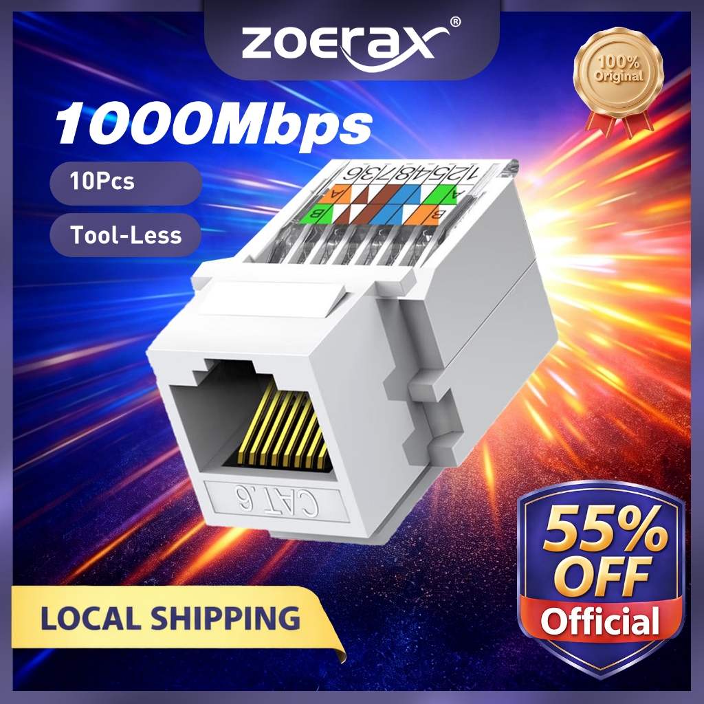 ZoeRax 10PCS Cat6 RJ45 Tool-Less Keystone Jack | Female Insert Network ...