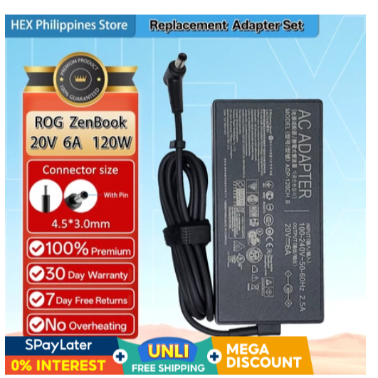 ASUS ZenBook 120W 4.5x3.0mm Laptop Charger Adapter A17-120P2A Q546 Q547 ...