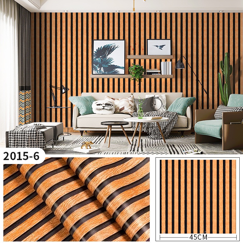 3M x 45CM Wallpaper PVC Self-adhesive Waterproof Stripe Wood Grain ...