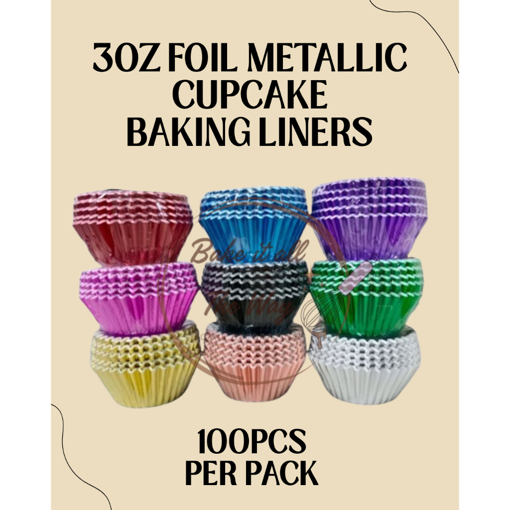 3oz Baking Foil Metallic Cupcake Liners Baking Cups - 100pcs per pack ...