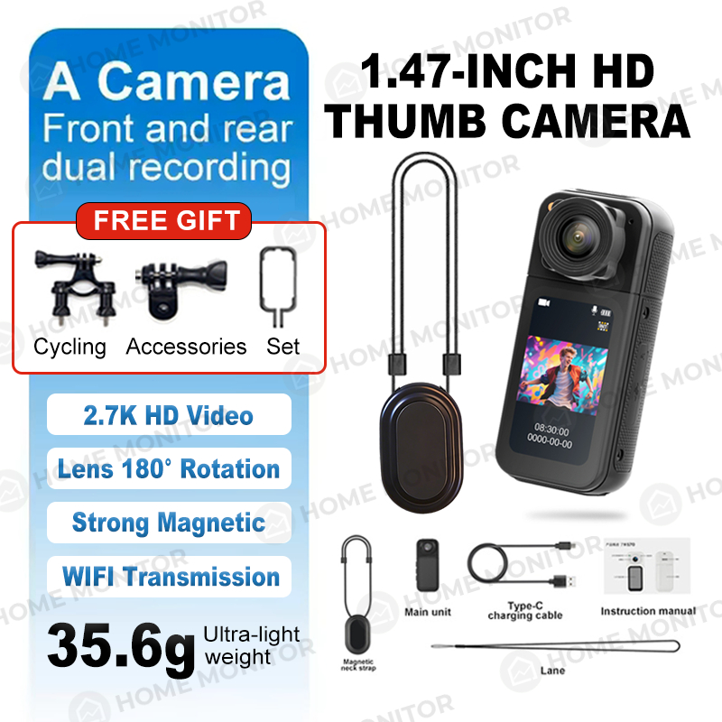 S70 2.7K HD Magnetic Cycling Thumb Camera 180° Rotation Ultra-Light ...