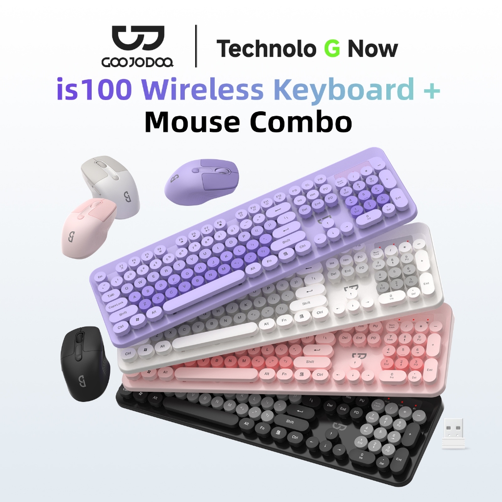 GOOJODOQ Gradient Color Wireless Keyboard and Mouse Set with Number Pad ...