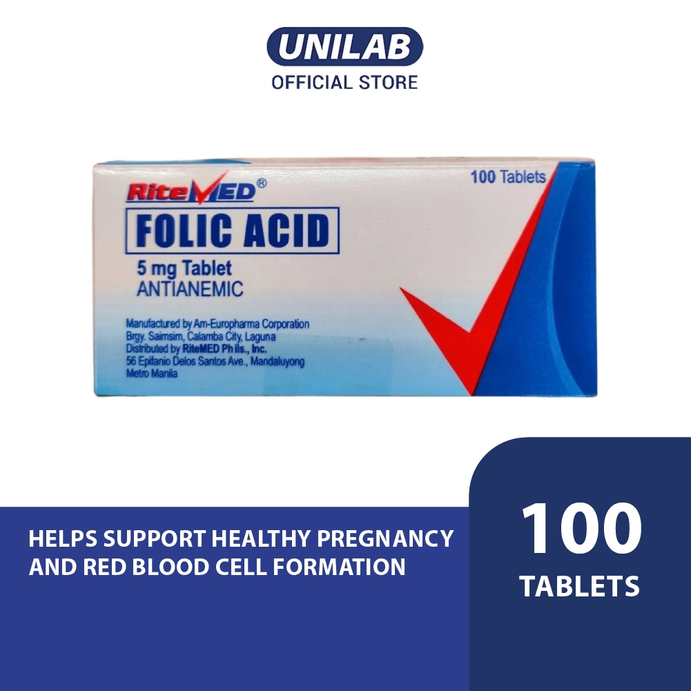 Unilab - RiteMED Folic Acid 5mg 100 Tablets (Prevention Of Folate ...