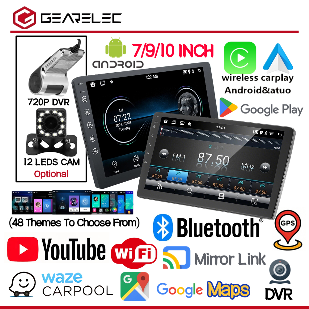 GEARELEC Universal 10/9/7 Inch Android Car Radio Bluetooth/GPS/FM Touch ...