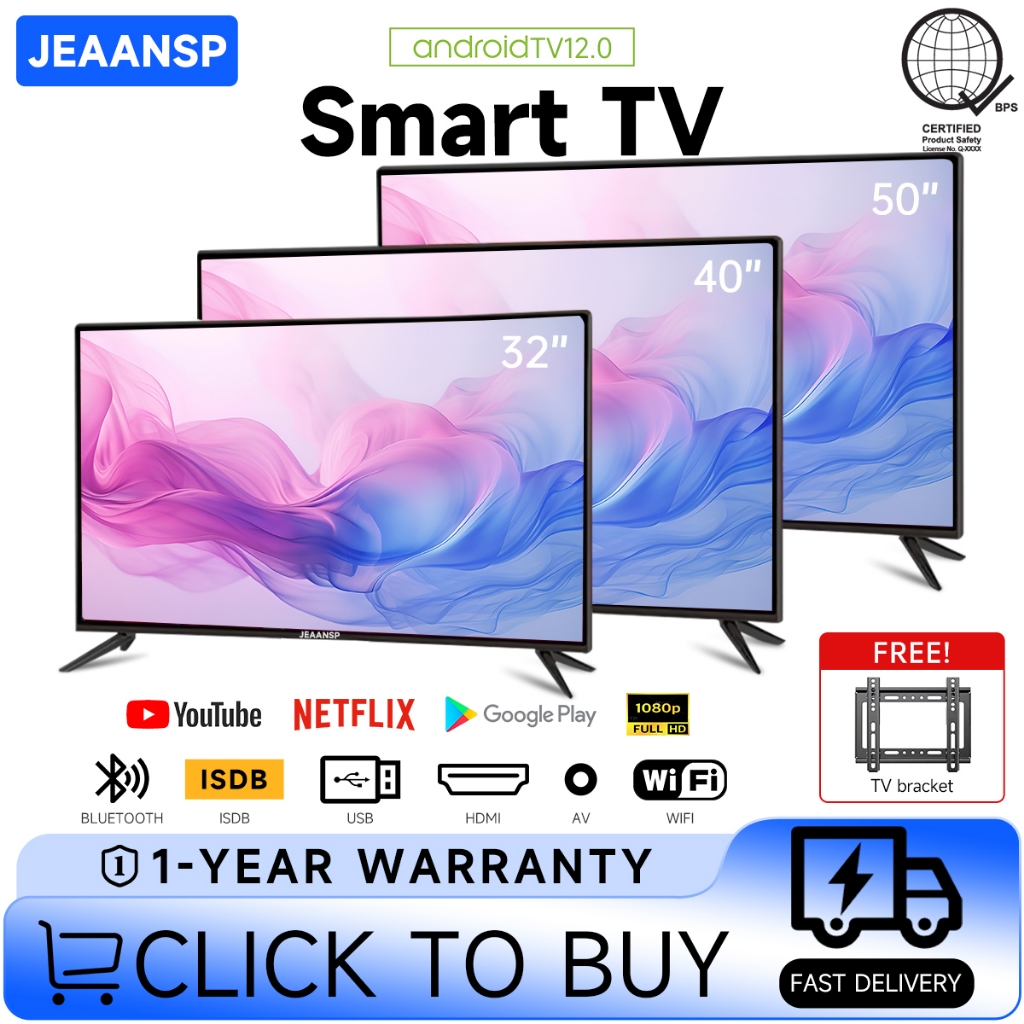 【COD Free Shipping 】Android TV 32 40 43 50 Inch 2K Smart TV Bluetooth ...
