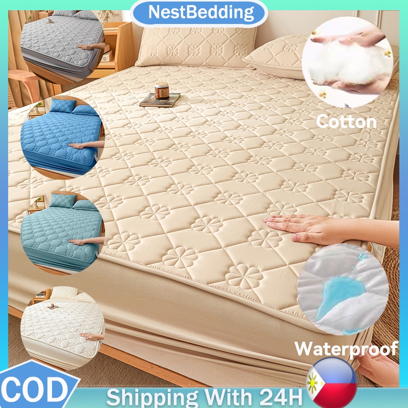 100% Waterproof Cotton Mattress Protector Multi - Color Stretch Knit ...