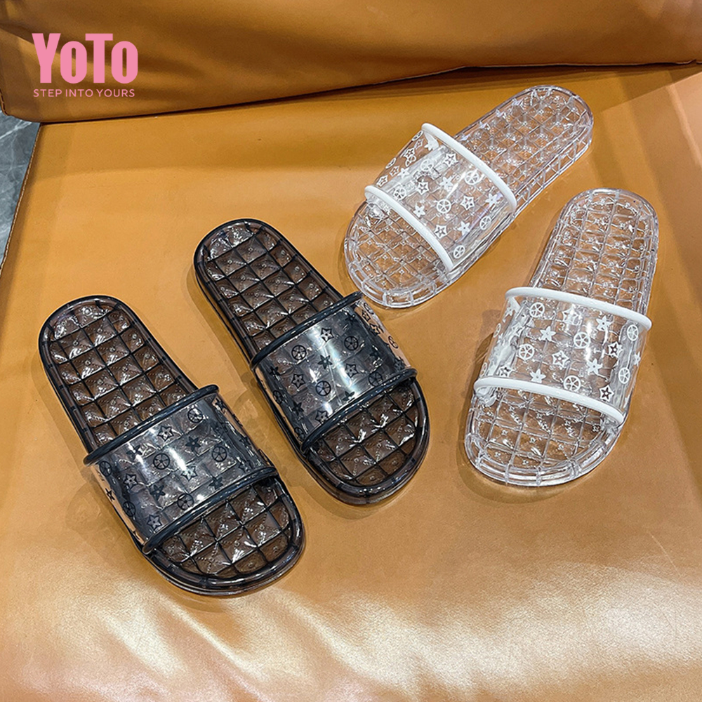 YOTO Women's Transparent Printed Flat Slippers Soft Sole Anti-Slip ...