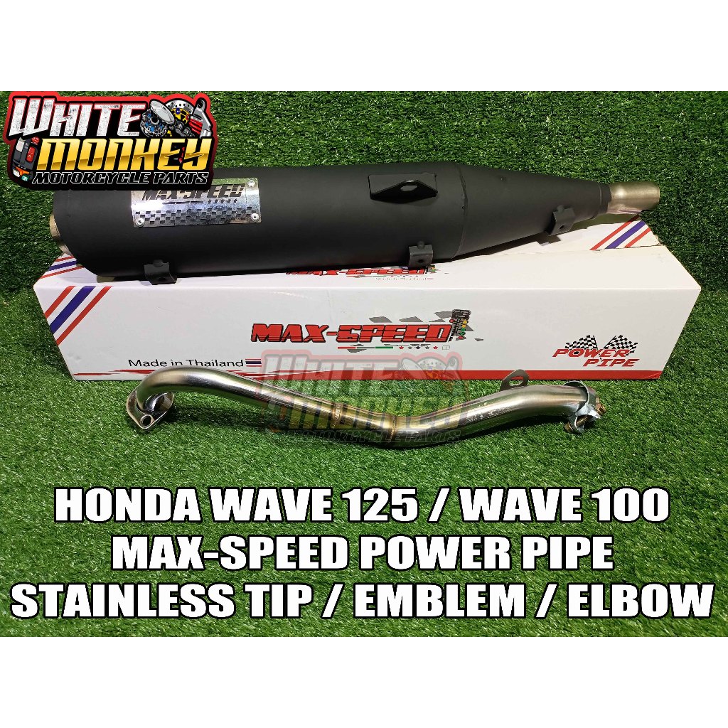HONDA WAVE 125 / WAVE 100 MAX-SPEED POWER PIPE STAINLESS TIP/ EMBLEM ...