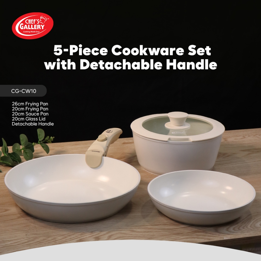 Chef's Gallery 5-Piece Bordeaux Non Stick cookware set with detachable ...