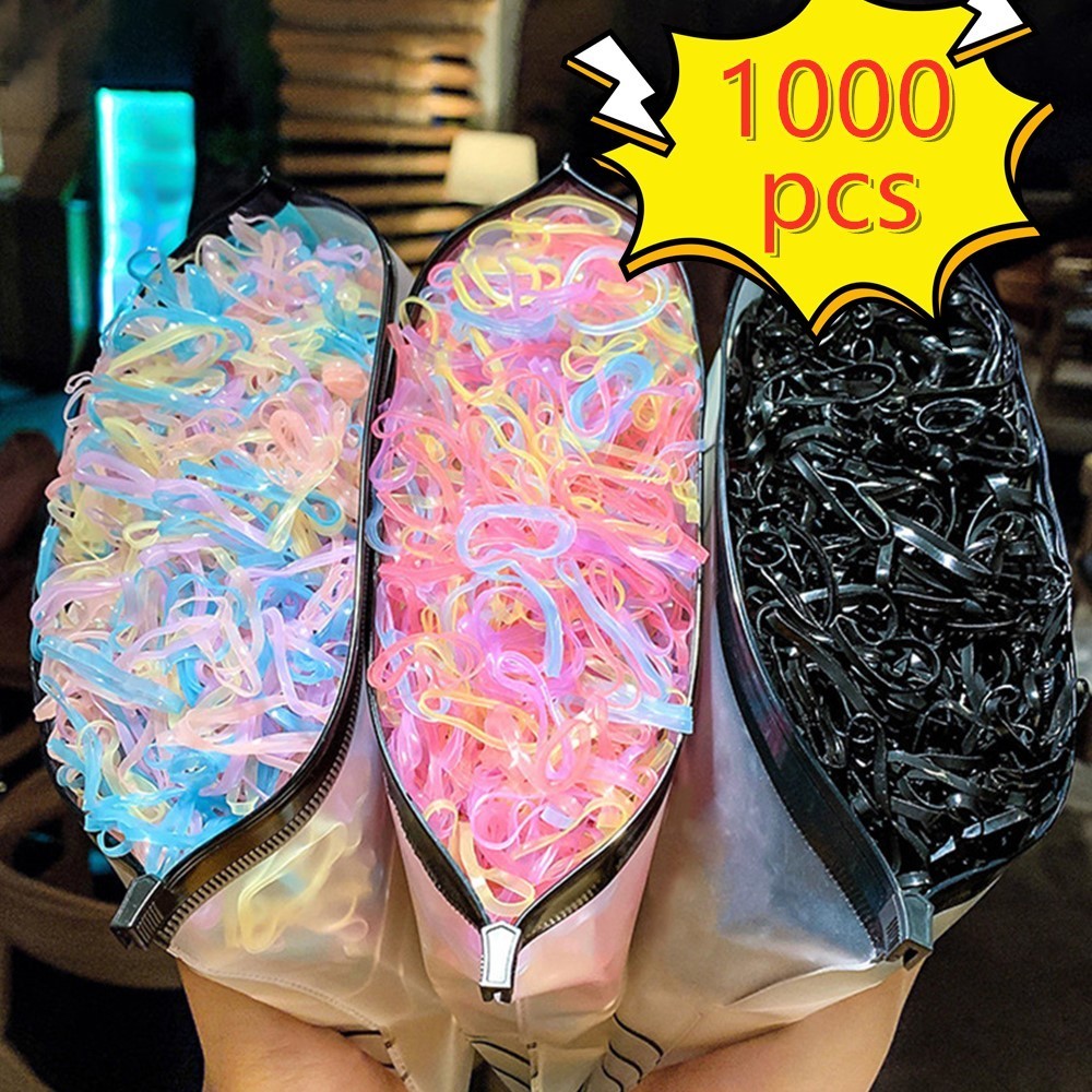 1PACK 1000 Elastic Hair Bands Colorful Disposable Non-damaging To Hair ...