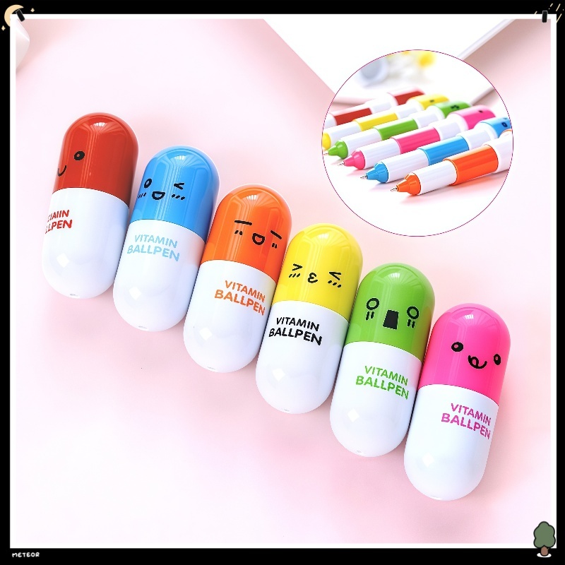 Creative Cute Capsule Shaped Retractable Ballpoint Pen School Office ...