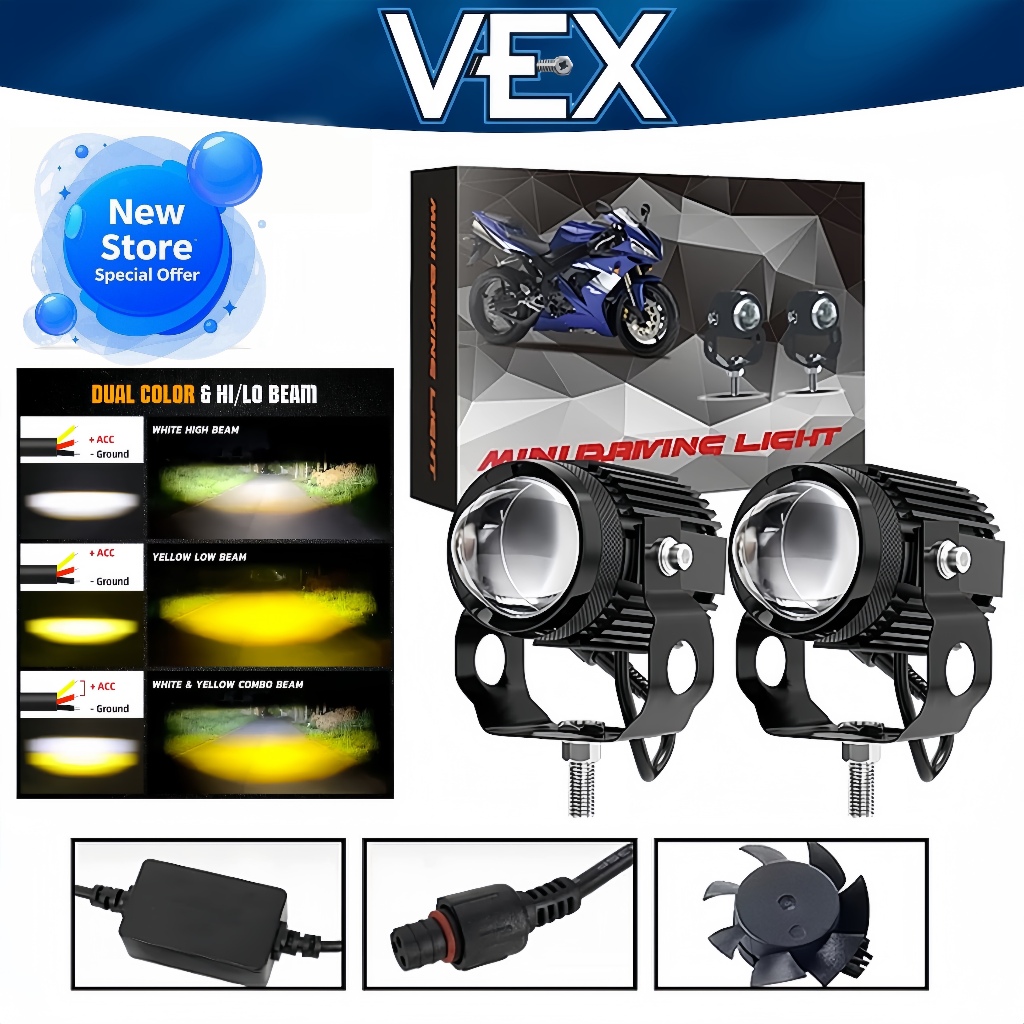 VEX Mini Driving Light V2 2PCS Hi/Lo Beam White+Yellow Built in Fan ...