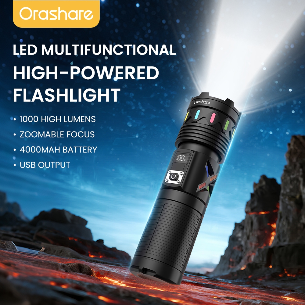 Orashare OL16 1000 Lumens LED Flashlight 4000mAh Rechargeable Zoomable ...