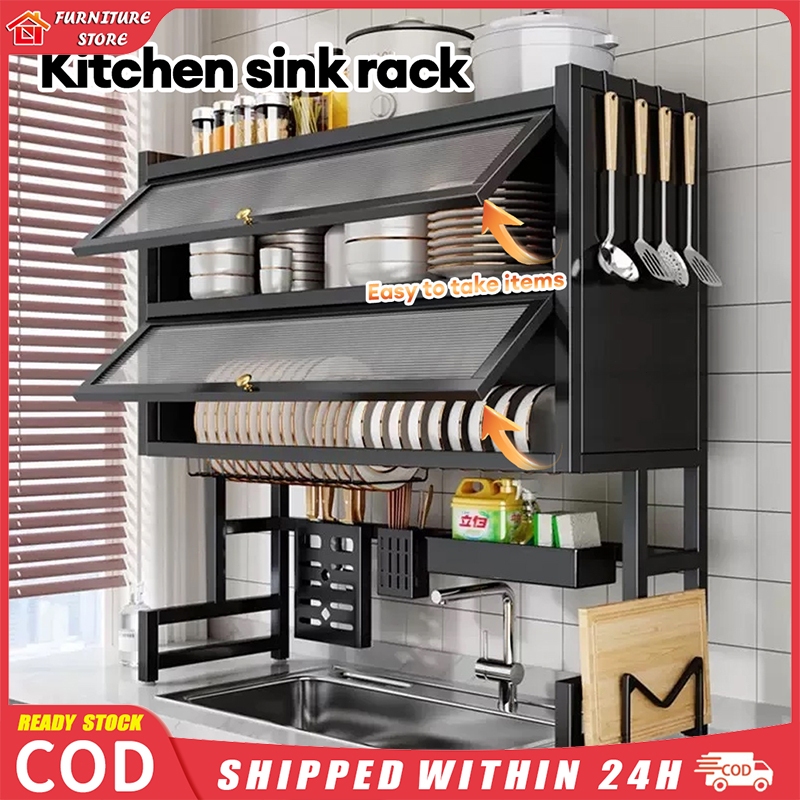 Kitchen Carbon Steel Double-layer Sink Storage Rack Multifunctional ...