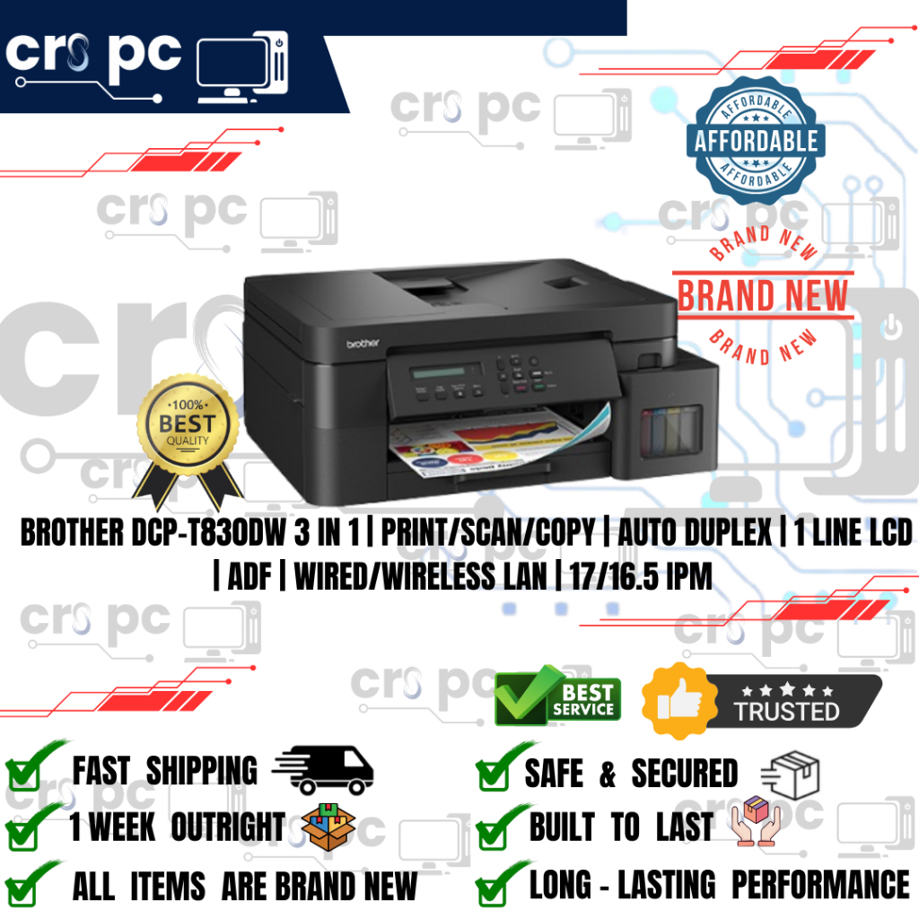 BROTHER DCP-T830DW 3 IN 1 | PRINT/SCAN/COPY | AUTO DUPLEX | 1 LINE LCD ...