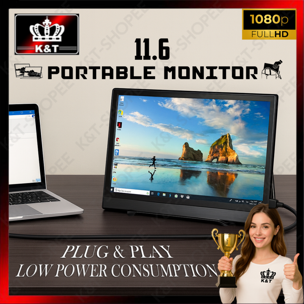 11.6'' Portable Monitor FHD 1080P Plug and Play Second Screen Ultra ...