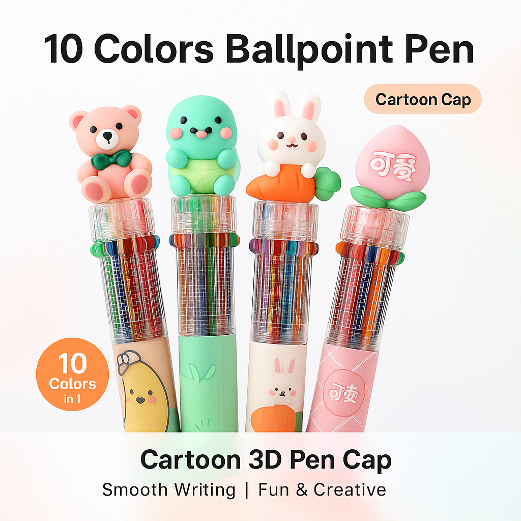 10 Colors Ballpoint Pen Kawaii Cute Animal Style Girls Writing Pen ...