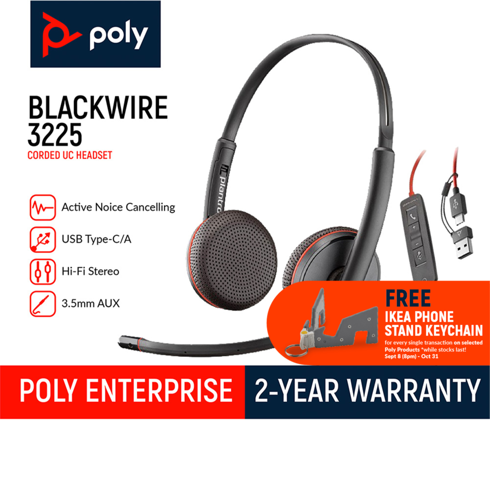 Poly Blackwire 3225 Stereo USB-C Headset +3.5mm Plug +USB-C/A | Shopee ...