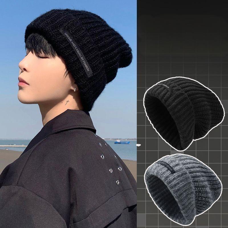 Men Hat Knitted Hat Trendy Warm Cold Hat Loose Big Head Circumference ...
