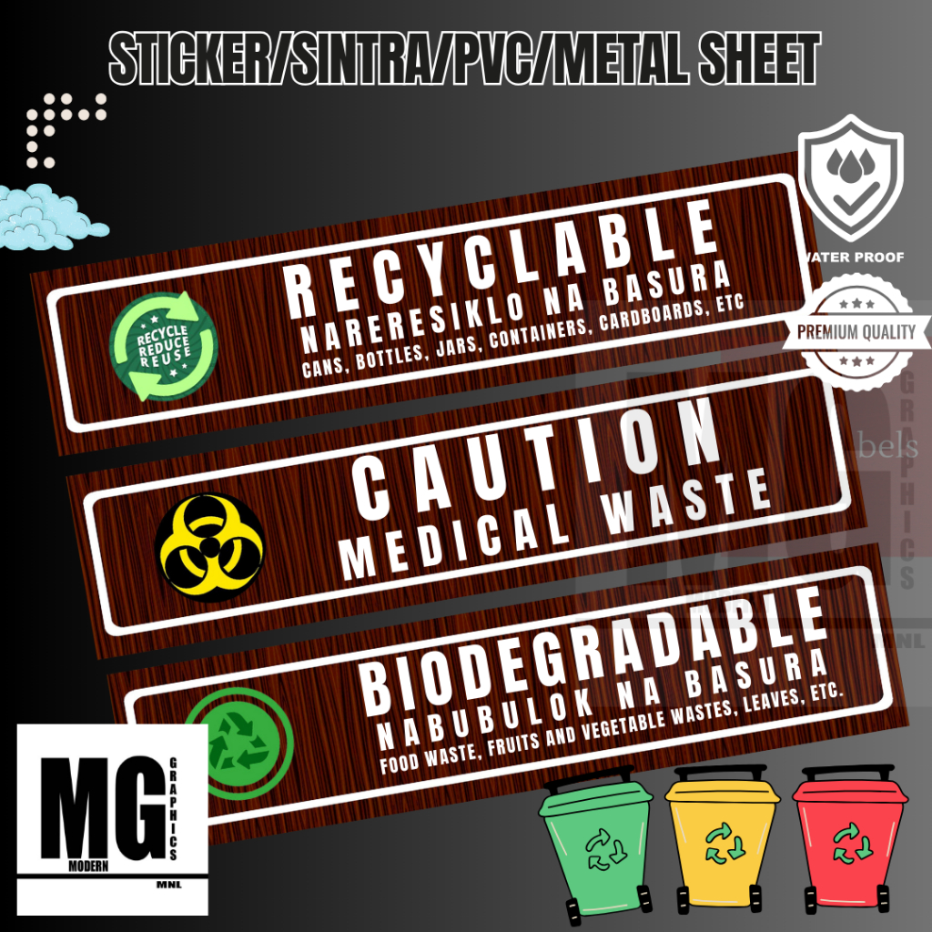 Modern Graphics Trash Bin Stickers (Set of 4) I Waterproof I Fadeproof ...