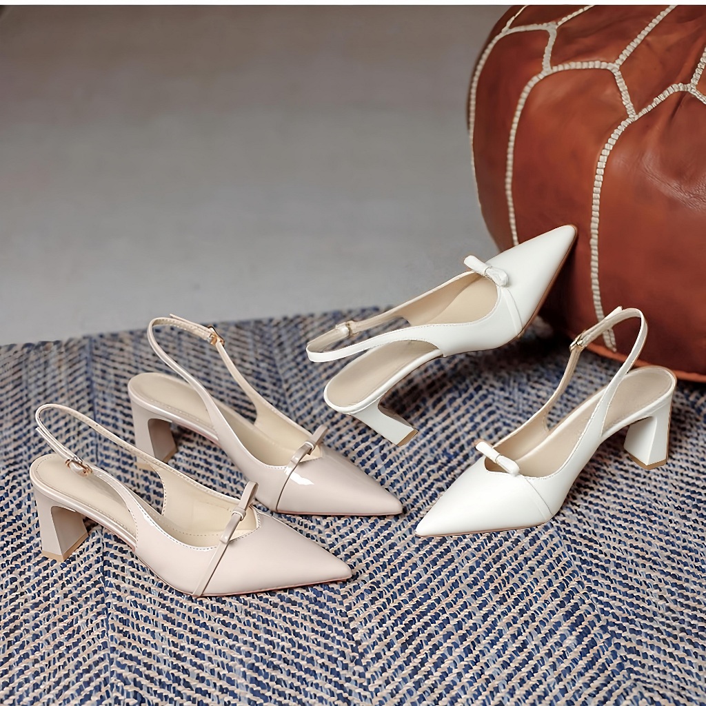 Henice Korean Classic Pointed Toe Chunky Heels for Women Formal Office ...