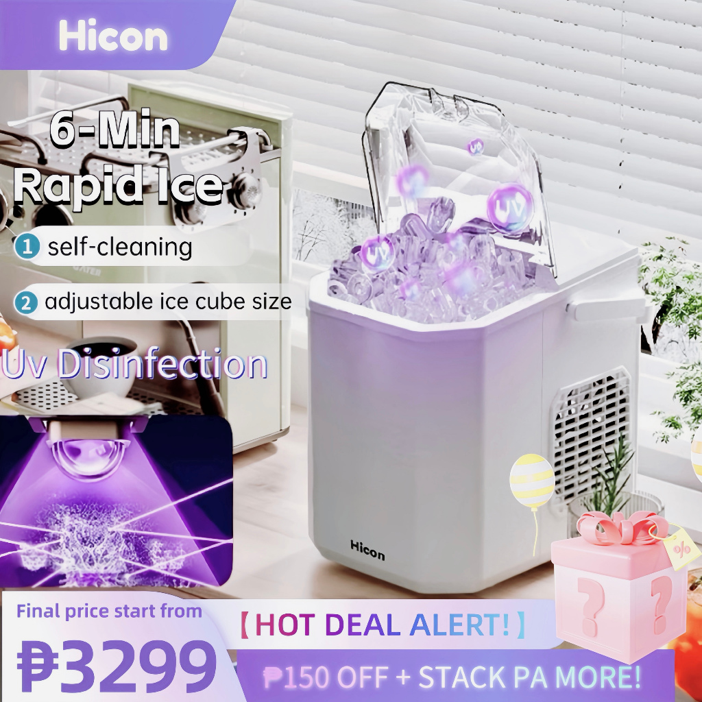 Hicon Ice Maker Double handle Ice Machine Automatic Cleaning Round Ice ...