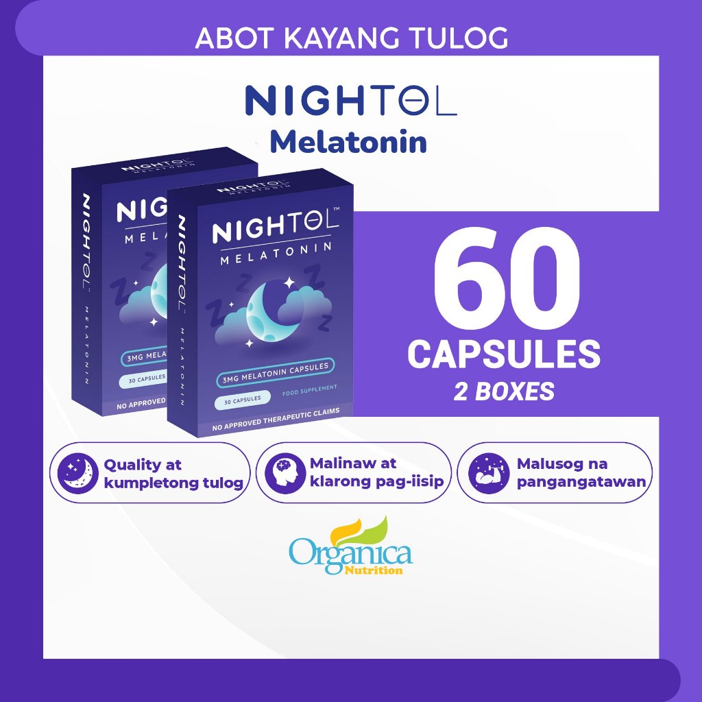 [NEW LOOK] (2 box/ 60 Capsules) Nightol Pure Melatonin 3mg Supplement ...