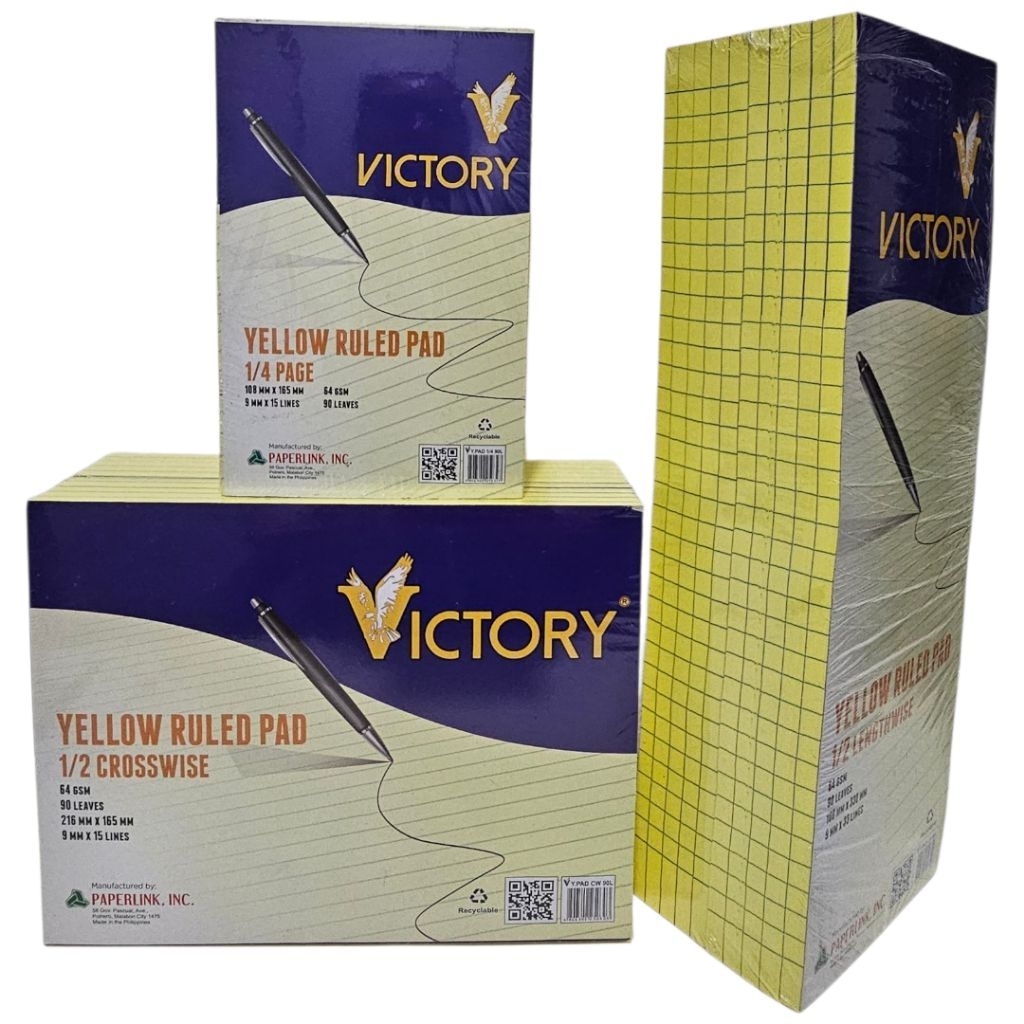 Victory Yellow Ruled Pad- Crosswise,Lengthwise , 1/4 Page-10 Pads ...