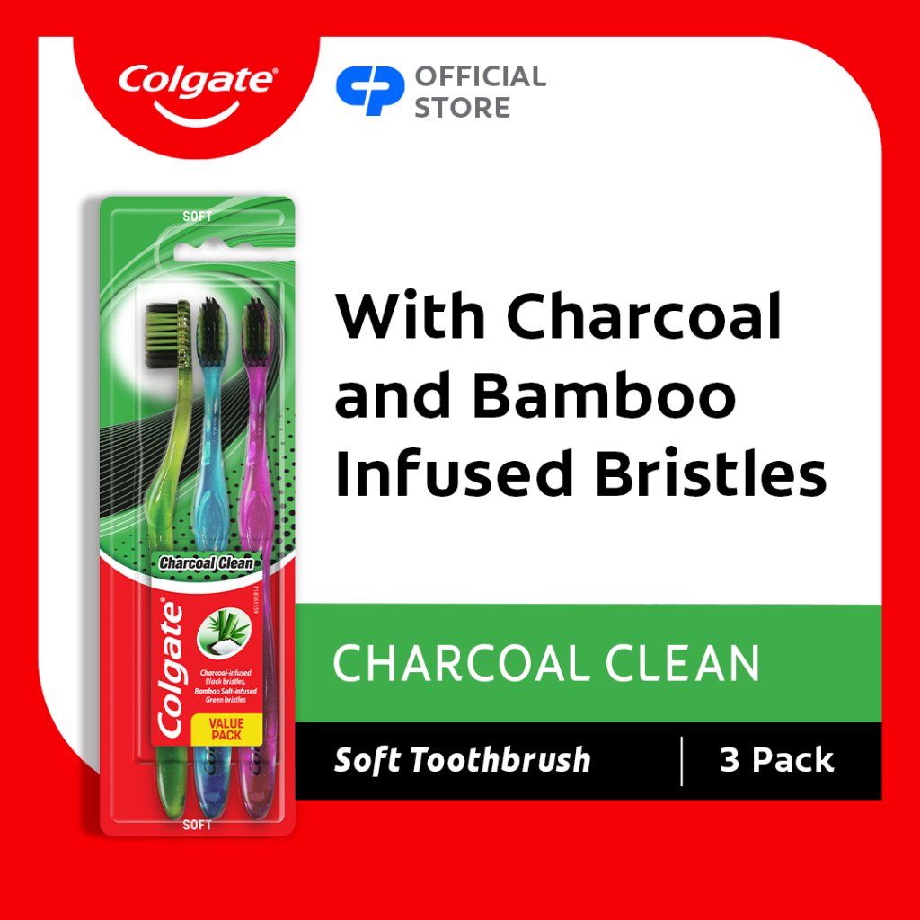Colgate Charcoal Clean Toothbrush with Cap, Bamboo Salt Infused Green ...