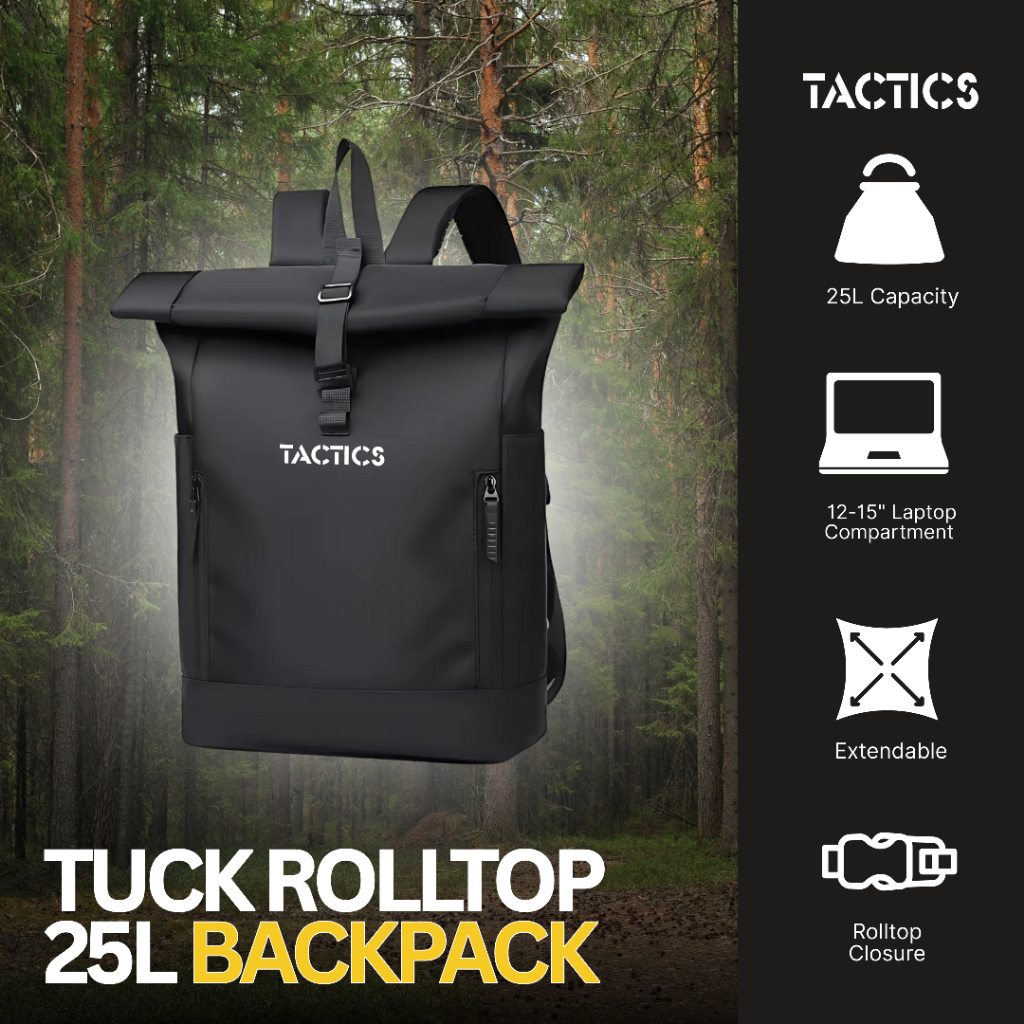 Tactics Tuck Rolltop 25Liters Backpack - Water-Resistant- Travel Bag ...