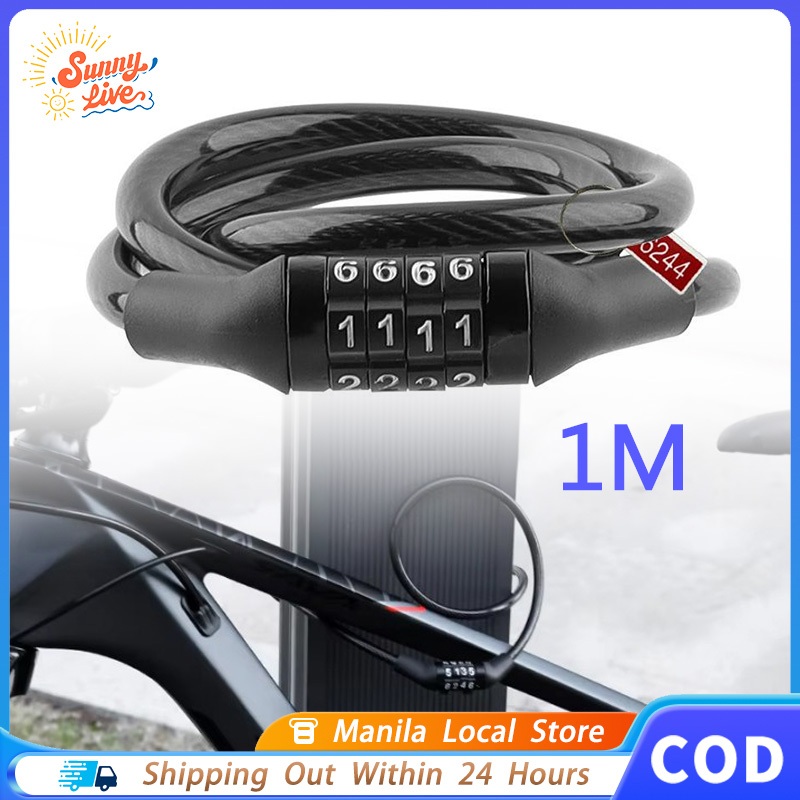 Anti-Theft Steel Bike Cable Lock Bicycle Chain Lock 4 Digital Password ...