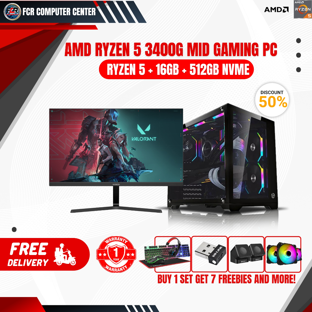 [PLUG & PLAY] BRAND NEW RYZEN 5 3400G, 16GB DDR4 512gb NVME 22" NVISION ...