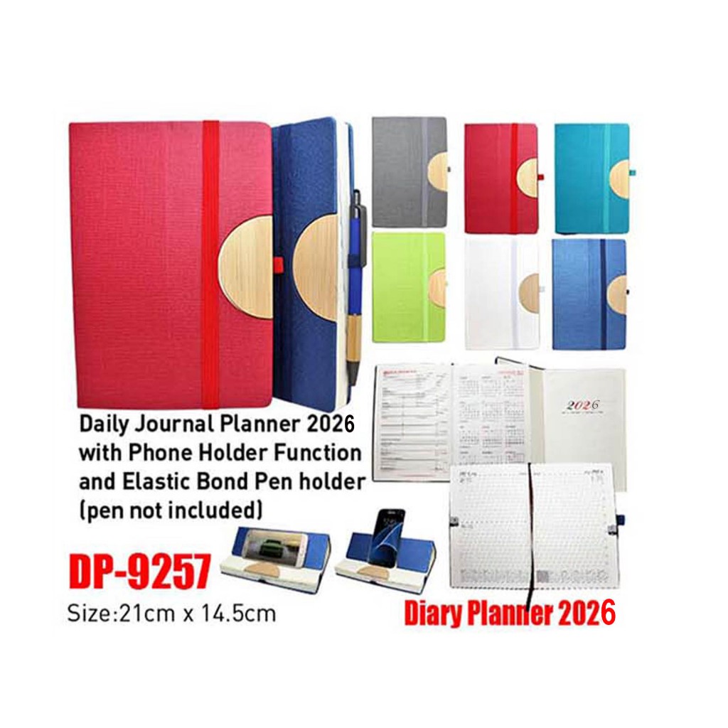 2026 Diary Planner with Wooden Mobile Stand, Elastic Band & Pen Loop ...