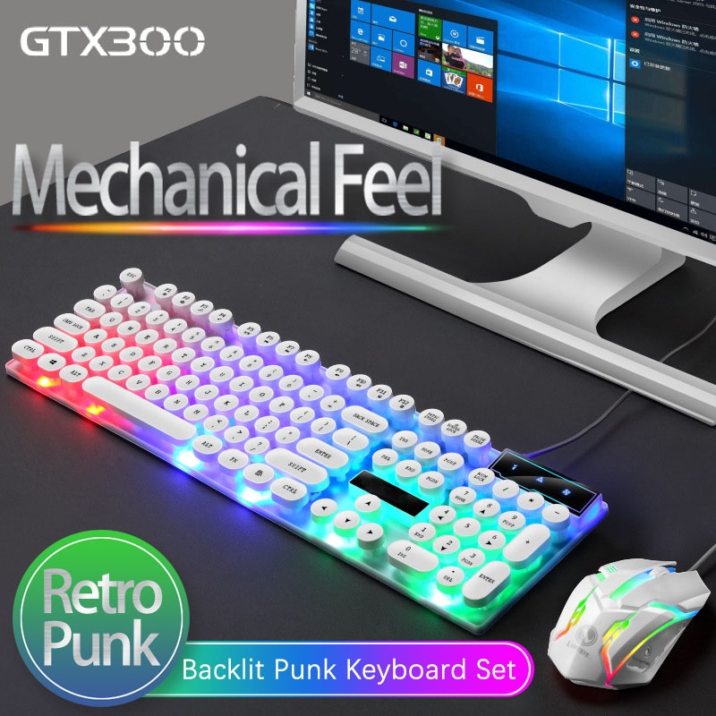 Keyboard Set with 104 Buttons LED Backlit Punk Gaming Keyboard USB ...