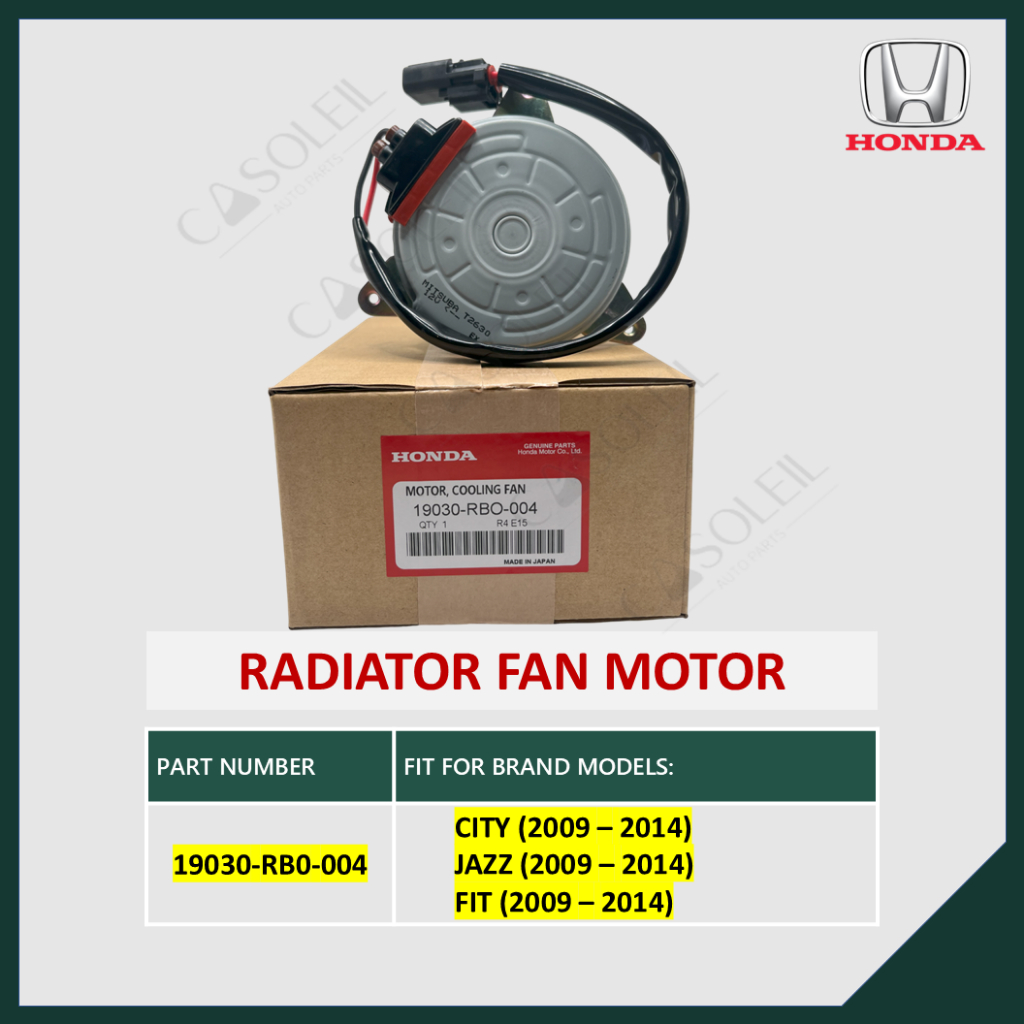 RADIATOR FAN MOTOR (19030-RB0-004) for CITY, JAZZ, FIT (2009-2014 ...