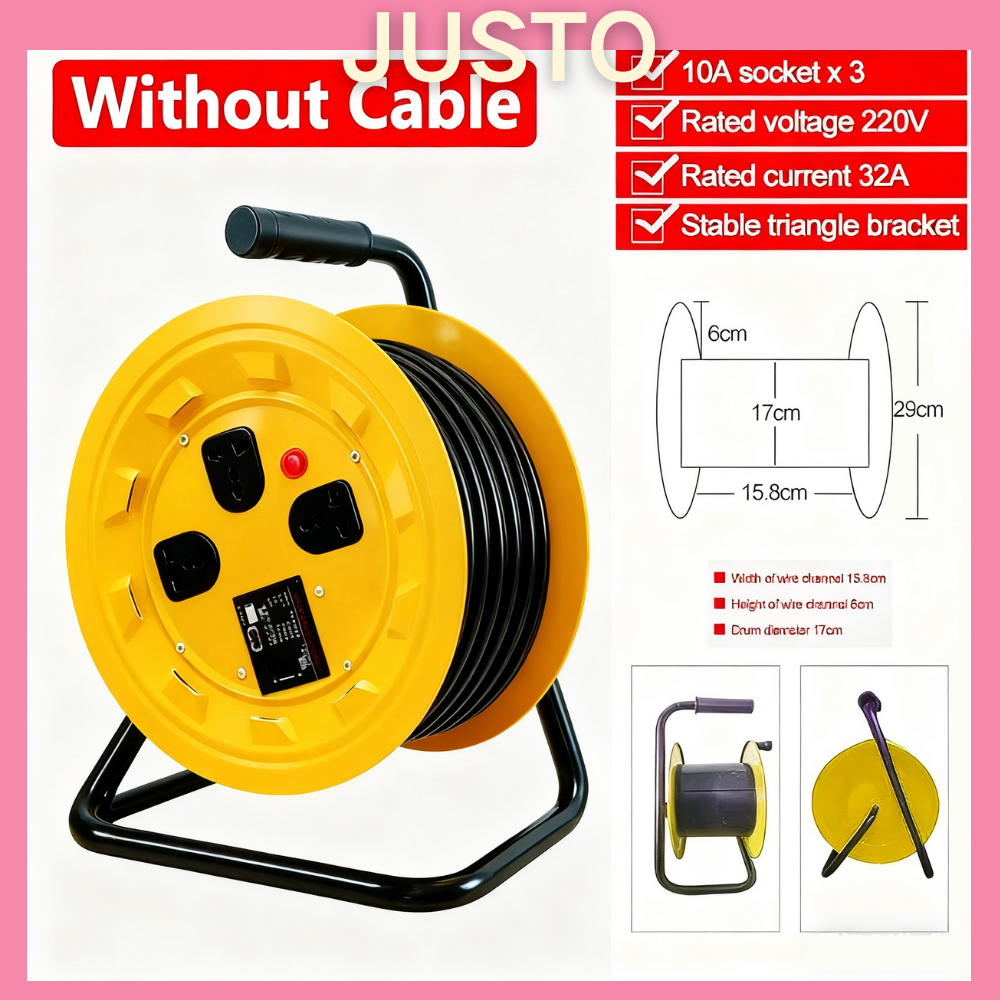 Extension Wheel Cable Reel 220V Cord Heavy Duty Frame And Safety Breake ...