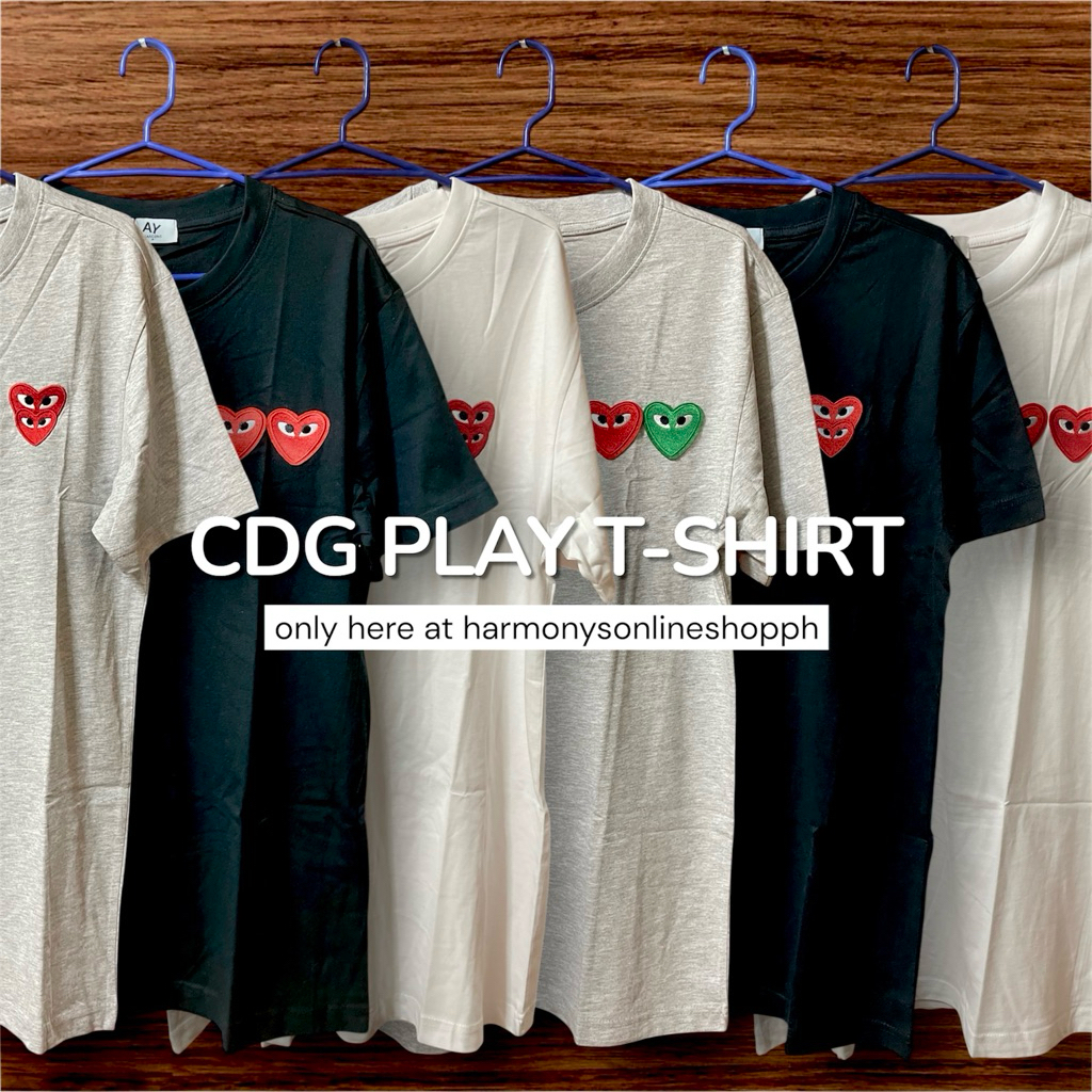 PLAY CDG PLAIN TSHIRT WITH HEARTS BLACK WHITE GRAY | Shopee Philippines