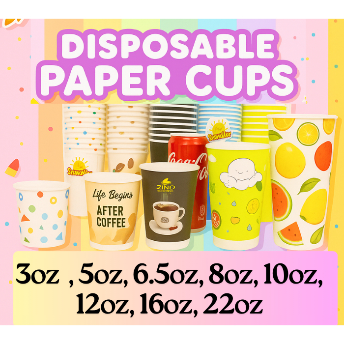Paper Cups 50pcs Disposable Paper Cup Printed Design [3oz, 5oz, 6.5oz ...