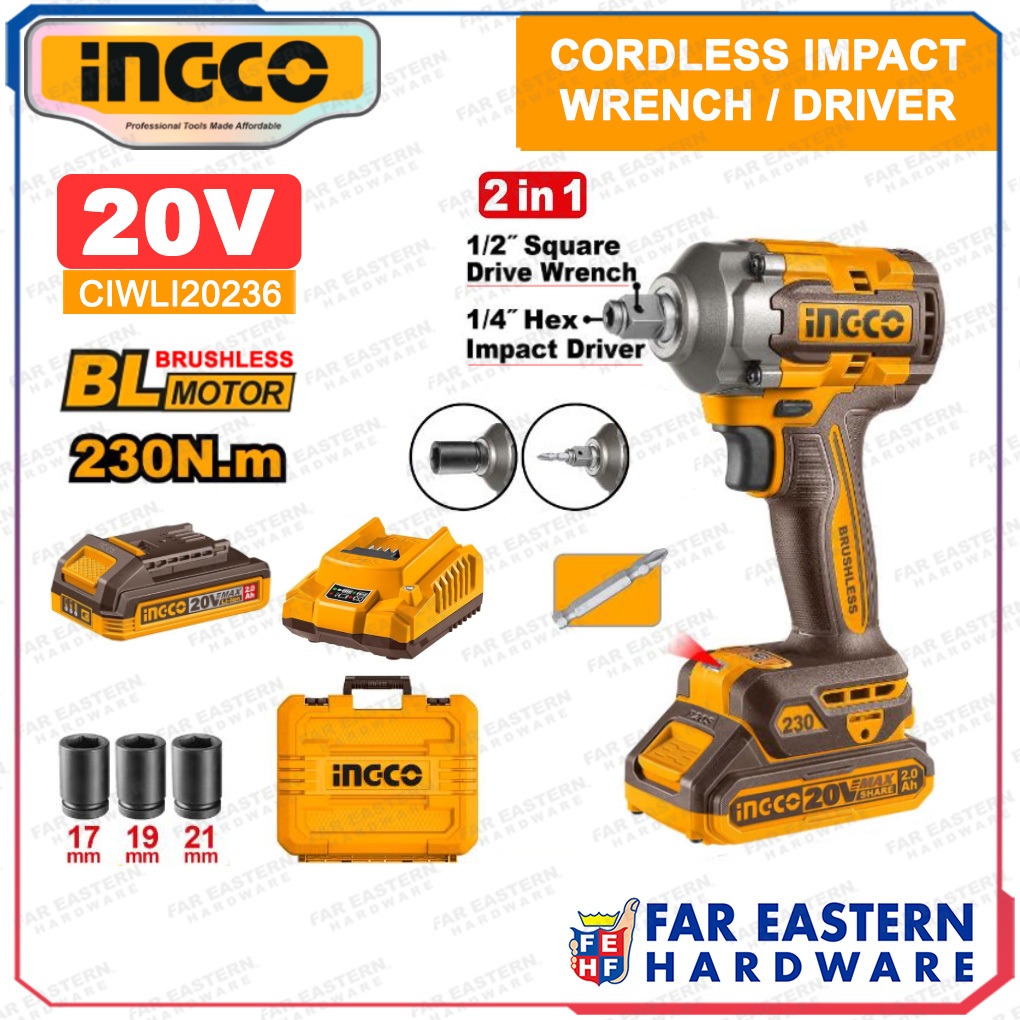 INGCO Cordless Brushless Impact Wrench / Driver 20V CIWLI20208 ...