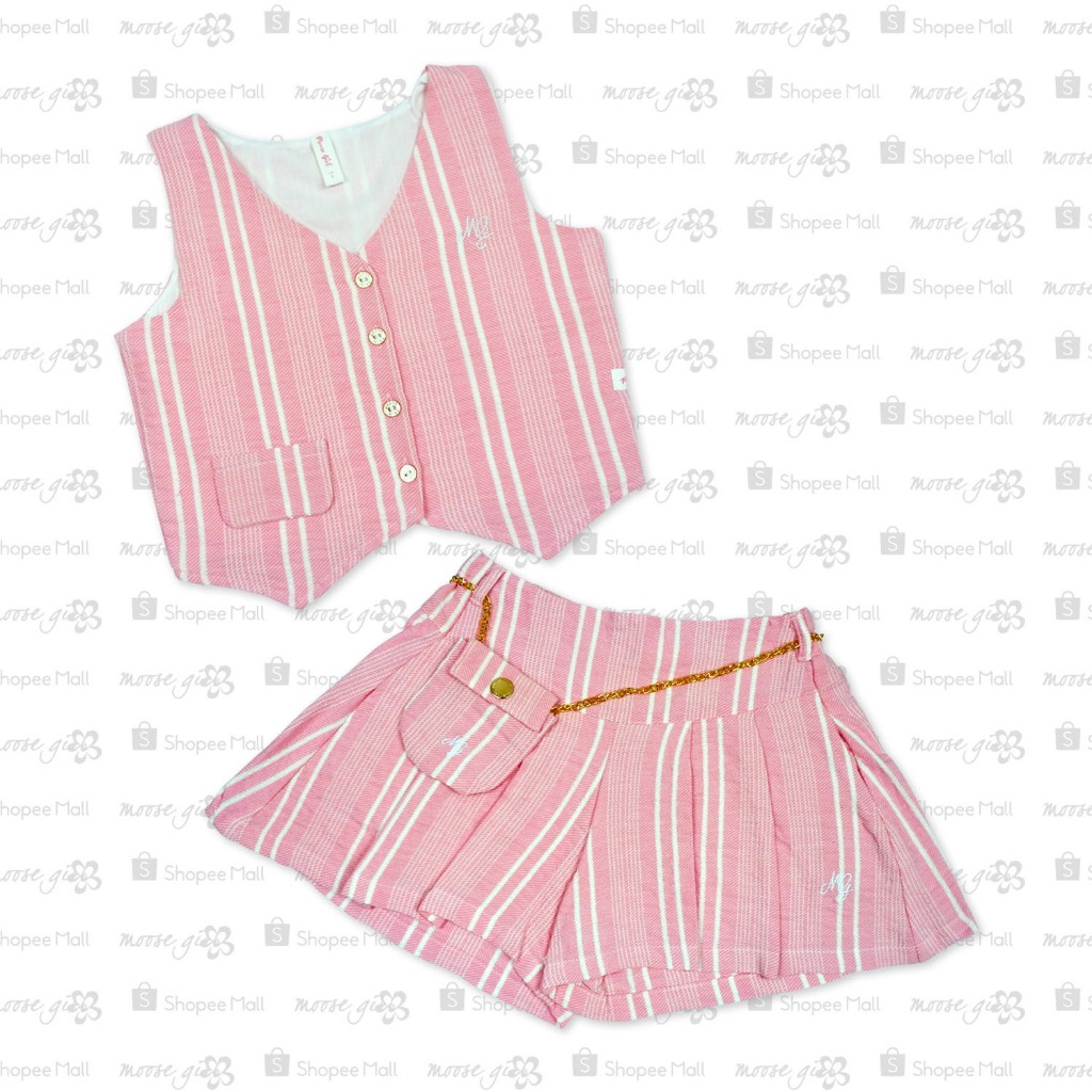 Moose Girl Rose Quartz Sleeveless Blouse With Pleated Short Set Stripes ...