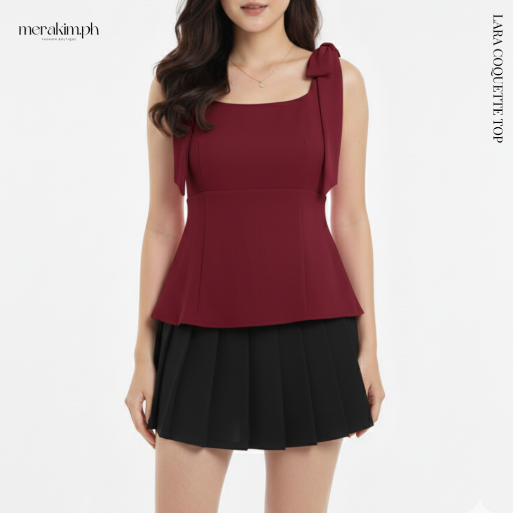 LARA COQUETTE TOP - Ribbon Strap Peplum Top with Bow Style Casual ...