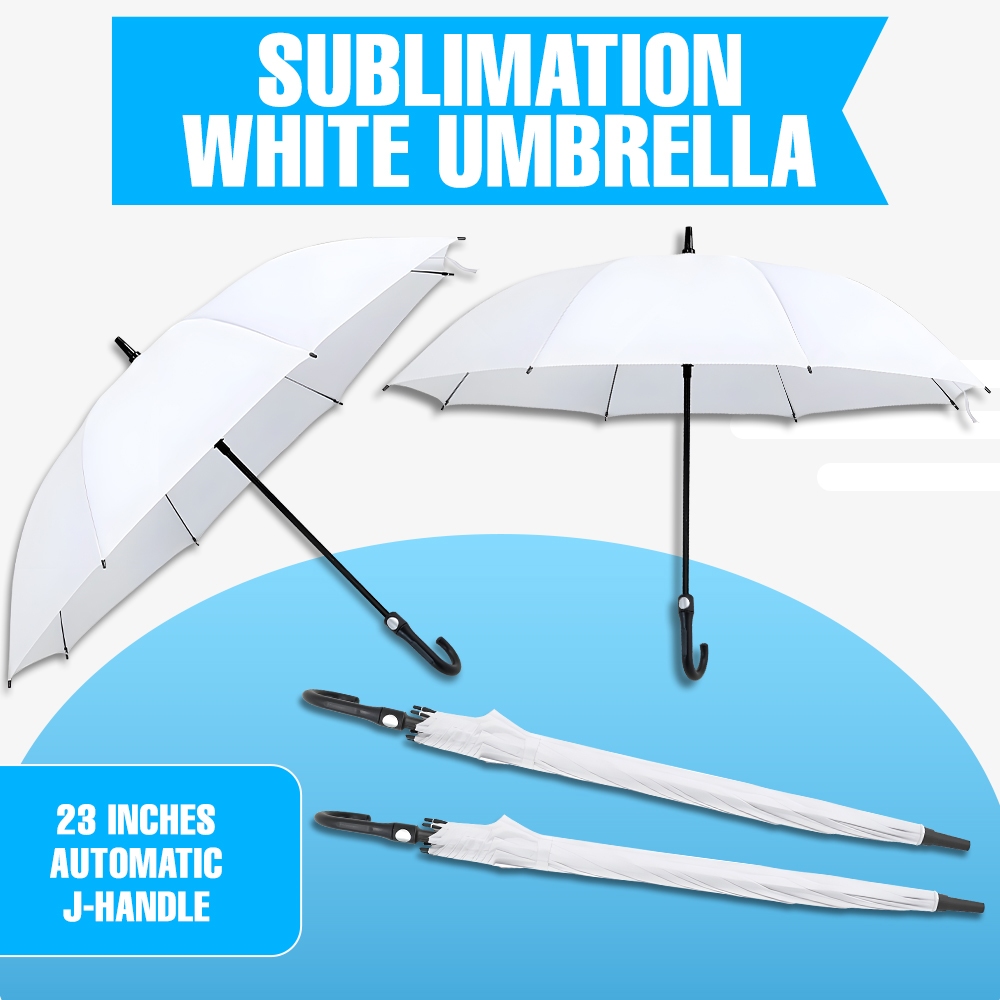 White 23Inch Sublimation Umbrella UV Resistant & Weatherproof Automatic ...