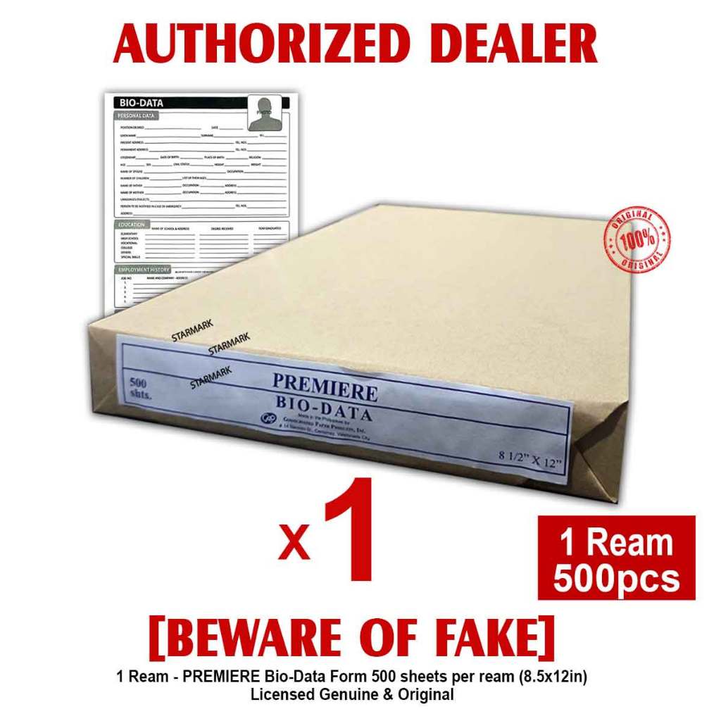 PREMIERE Biodata Form Forms Bio Data 8.5x12in 500 sheets per ream - 1 ...