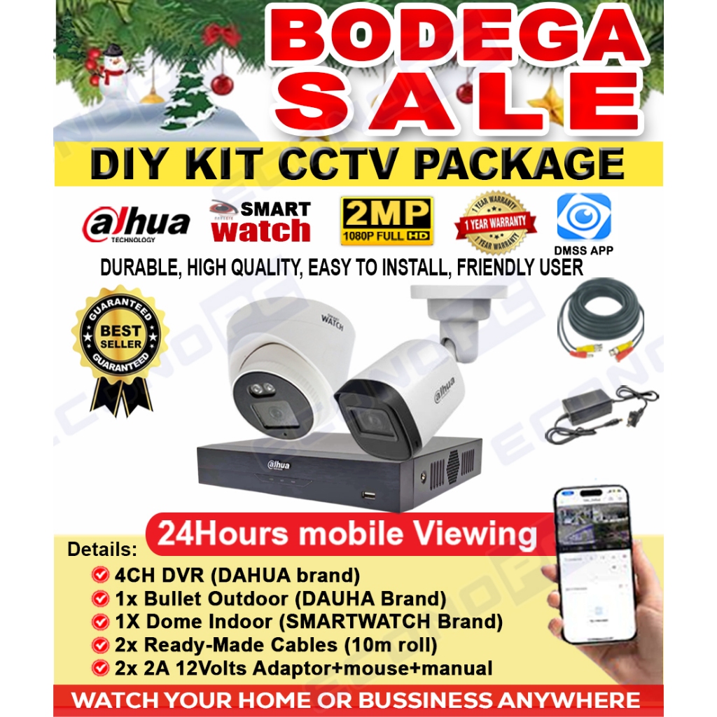 CCTV 2.0MP KIT COMPLETE PACKAGE DAHUA/SMARTWATCH CCTV Technology: SUPER ...