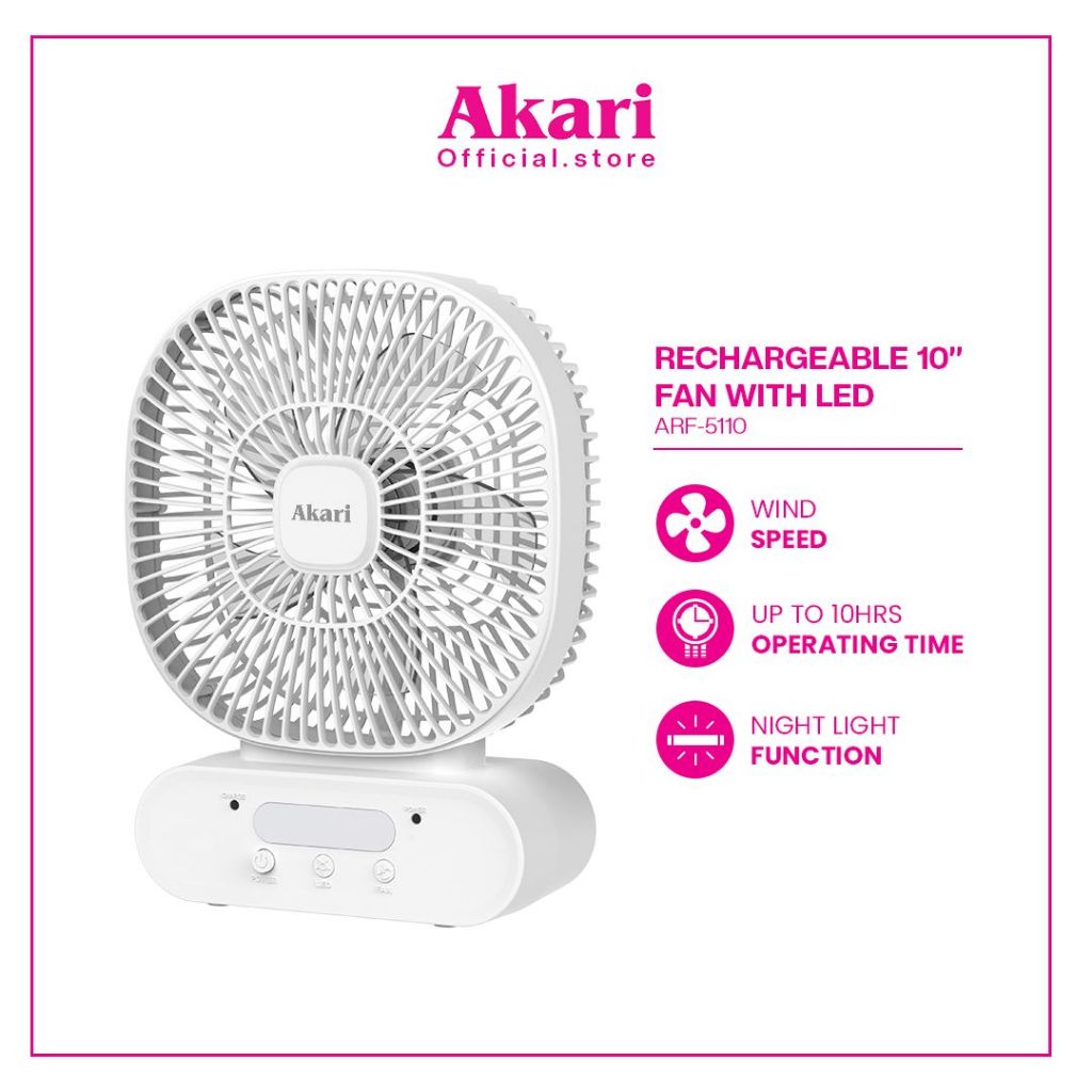 Akari 10" Rechargeable Tree Fan with Emergency LED light (ARF-5110 ...