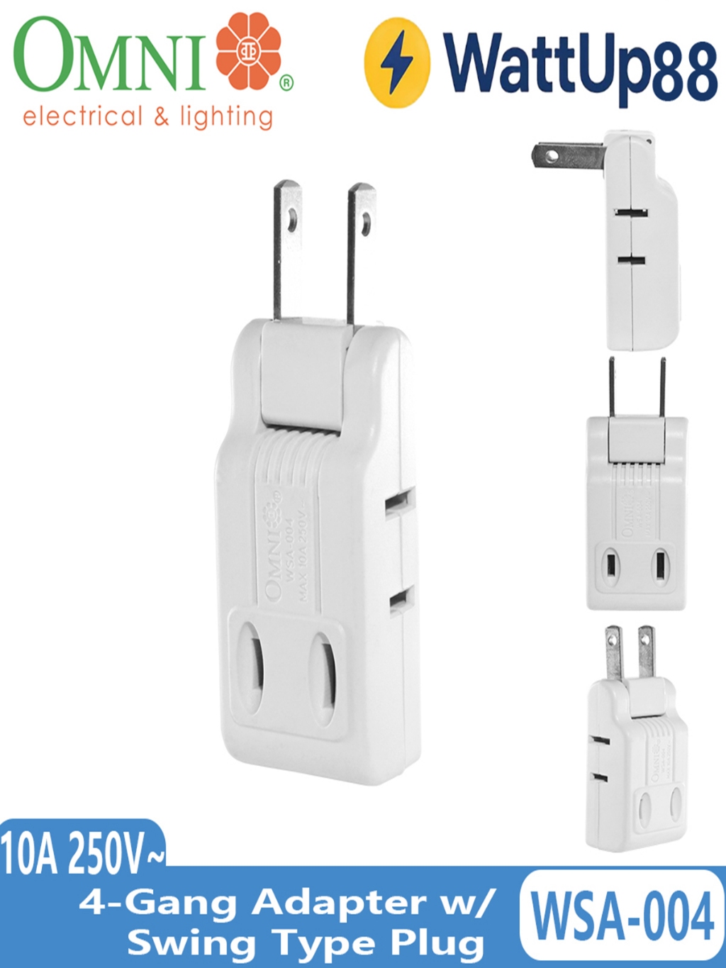 Omni 4-Gang Adapter w/ Swing Type Plug Flat Socket Plug Outlet Adapter ...