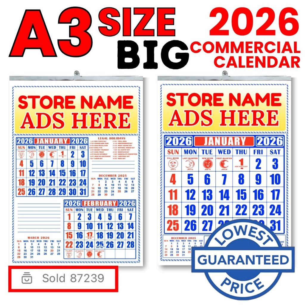 2026 COMMERCIAL CALENDAR A3 SIZE MALINAW PRINT 6 PAGES 50 PCS MINIMUM ...